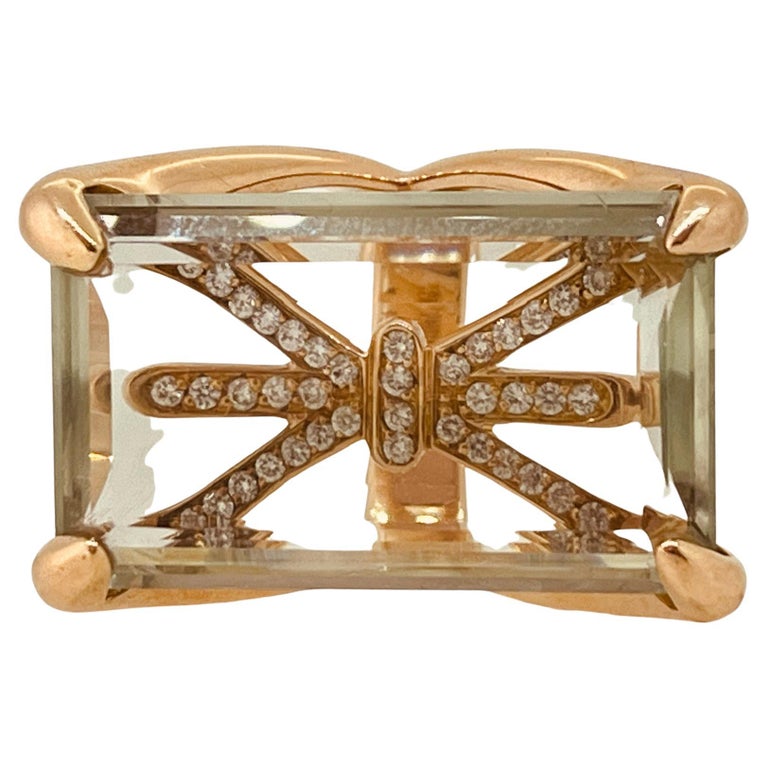 18ct Gold Ring Centering a 27ct Square Cut Beryl With Inner 0.57ct Pave ...