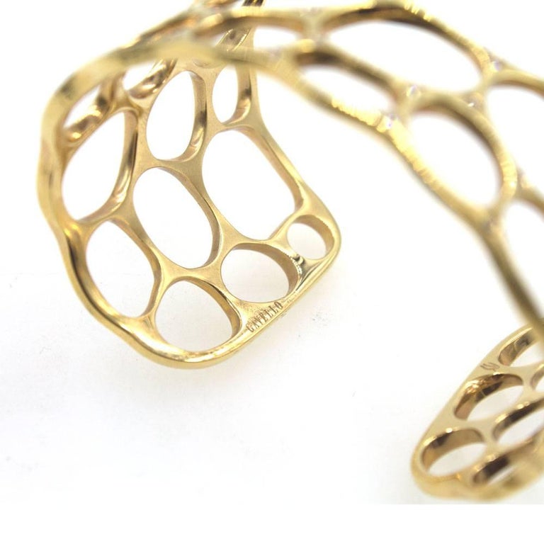 Gavello Diamond Studded 18 Karat Yellow Gold Open Wide Cuff Bracelet at ...