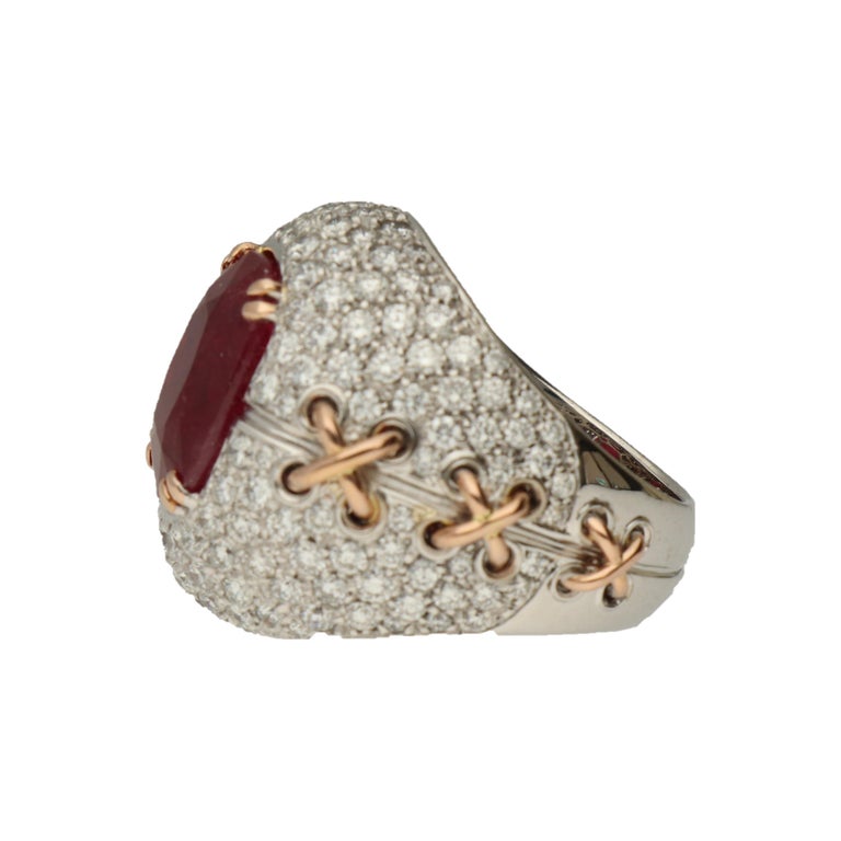 Gavello Ruby Diamonds Pave White and Yellow Gold Cocktail Ring For Sale at 1stDibs