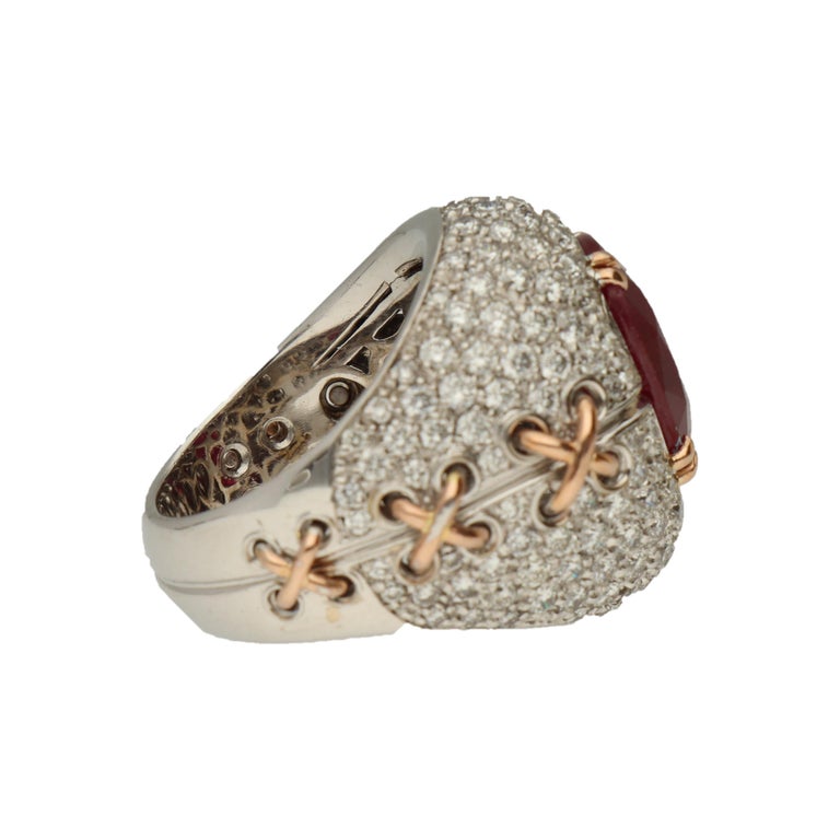 Gavello Ruby Diamonds Pave White and Yellow Gold Cocktail Ring For Sale at 1stDibs