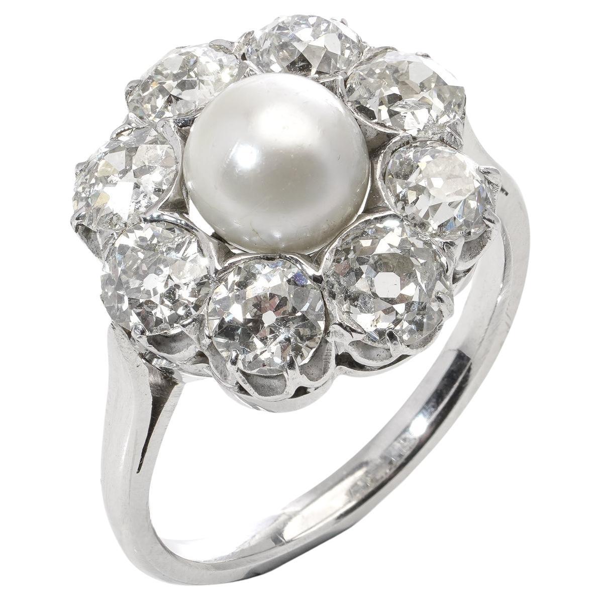Platinum Natural Pearl Diamond Ring, GCS For Sale at 1stDibs