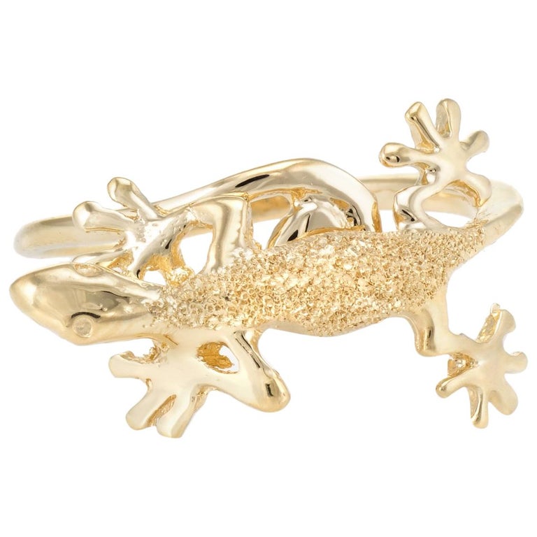 Gecko Pinky Ring Estate 14 Karat Yellow Gold Vintage Fine Jewelry at ...