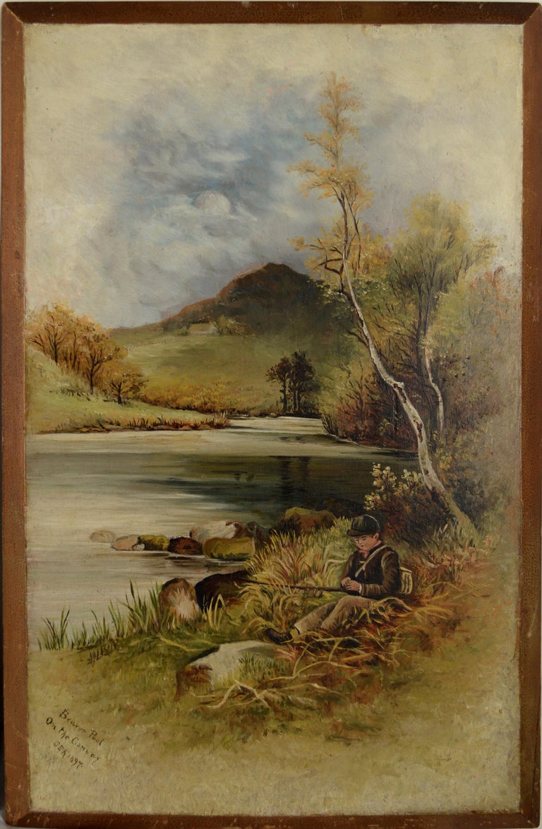 GEK - Two Early Massachusetts Paintings Boy fishing "Beaver Pool ...