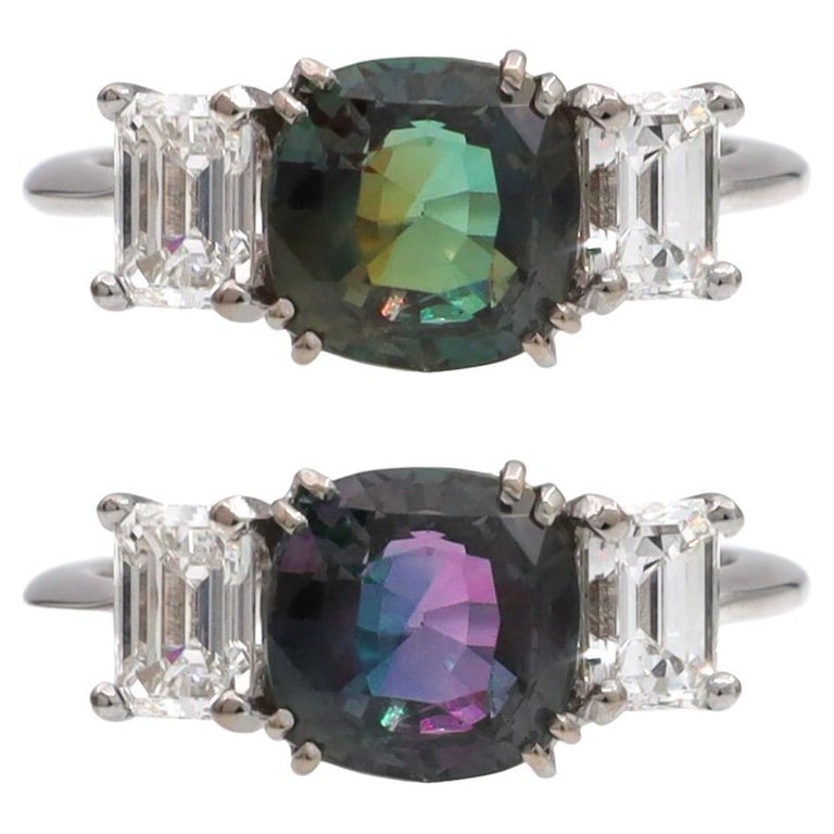 Gem a Certified 2.49ct Natural Alexandrite and Diamond Three Stone Ring ...