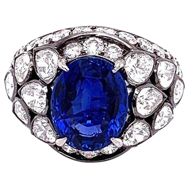Gem Ceylon Sapphire Diamond Gold Ring, GIA Certified For Sale at 1stDibs
