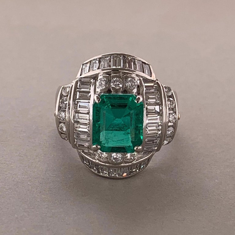 Gem Emerald Diamond Platinum Ring For Sale at 1stdibs