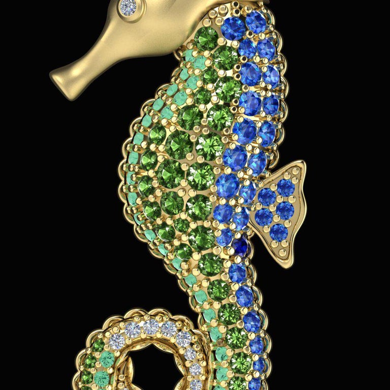 Gem Encrusted Sea Horse Brooch and Lapel Pin For Sale at 1stDibs