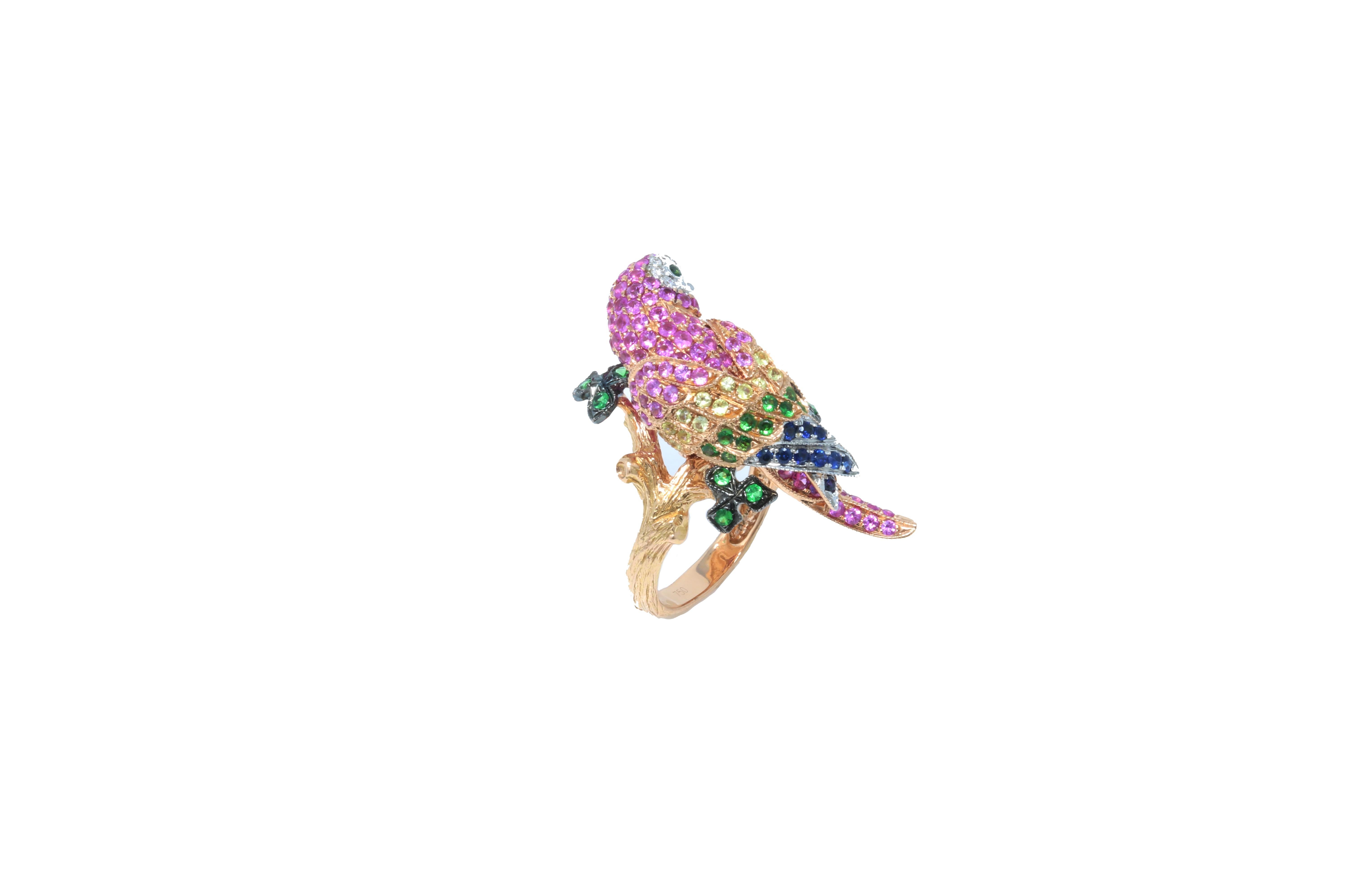 Gem Gallery Parrot Ring with Multicolored Diamonds For Sale at 1stDibs