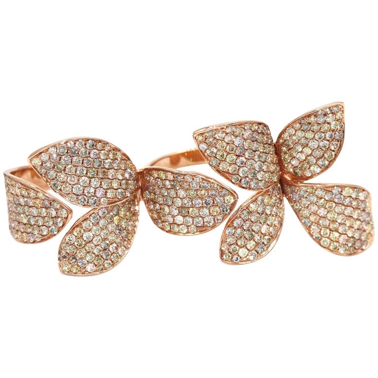 Gem Gallery Two-Finger Micro Pave Diamond Flower Cocktail Ring For Sale ...