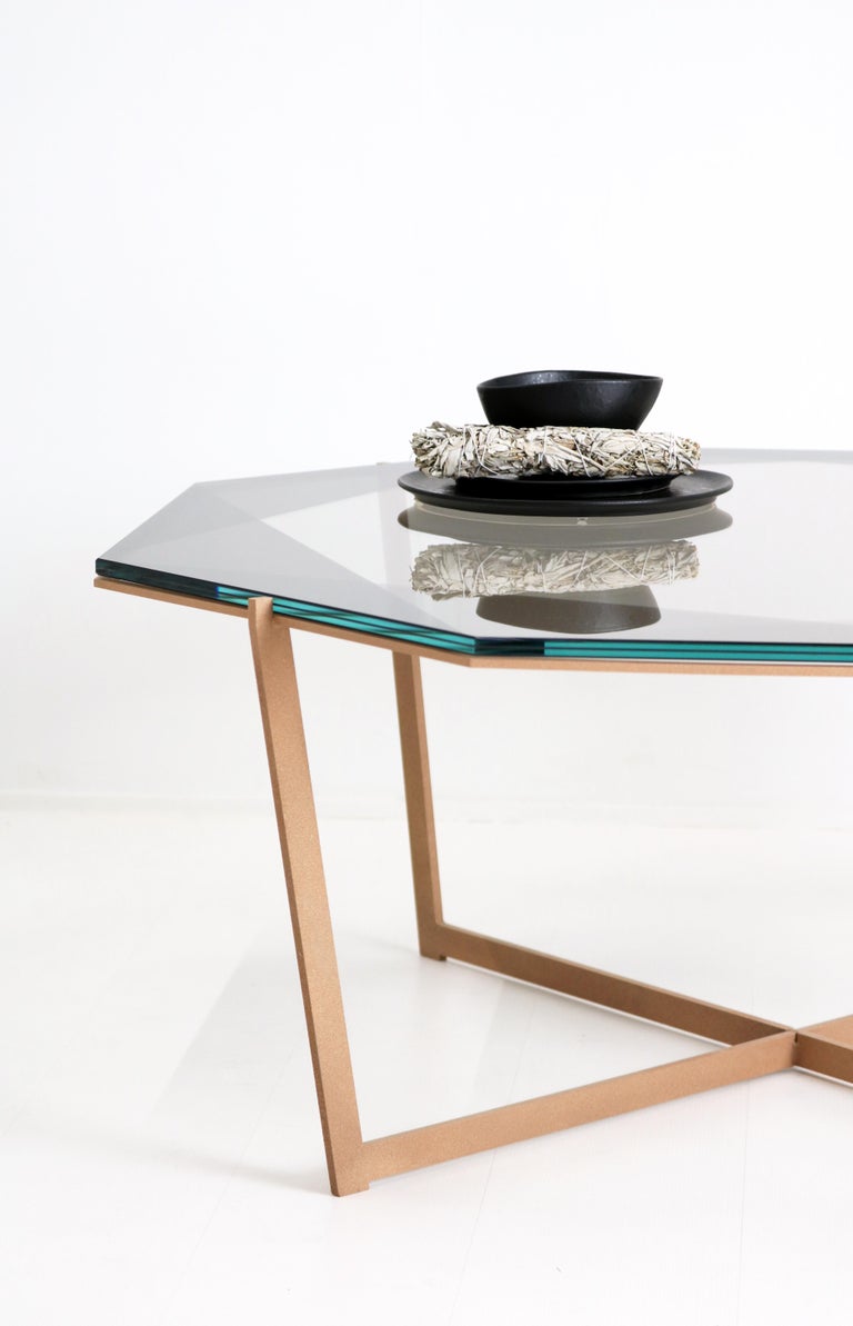 Gem Octagonal Coffee Table with Smoke Glass Top and Bronze Base by ...