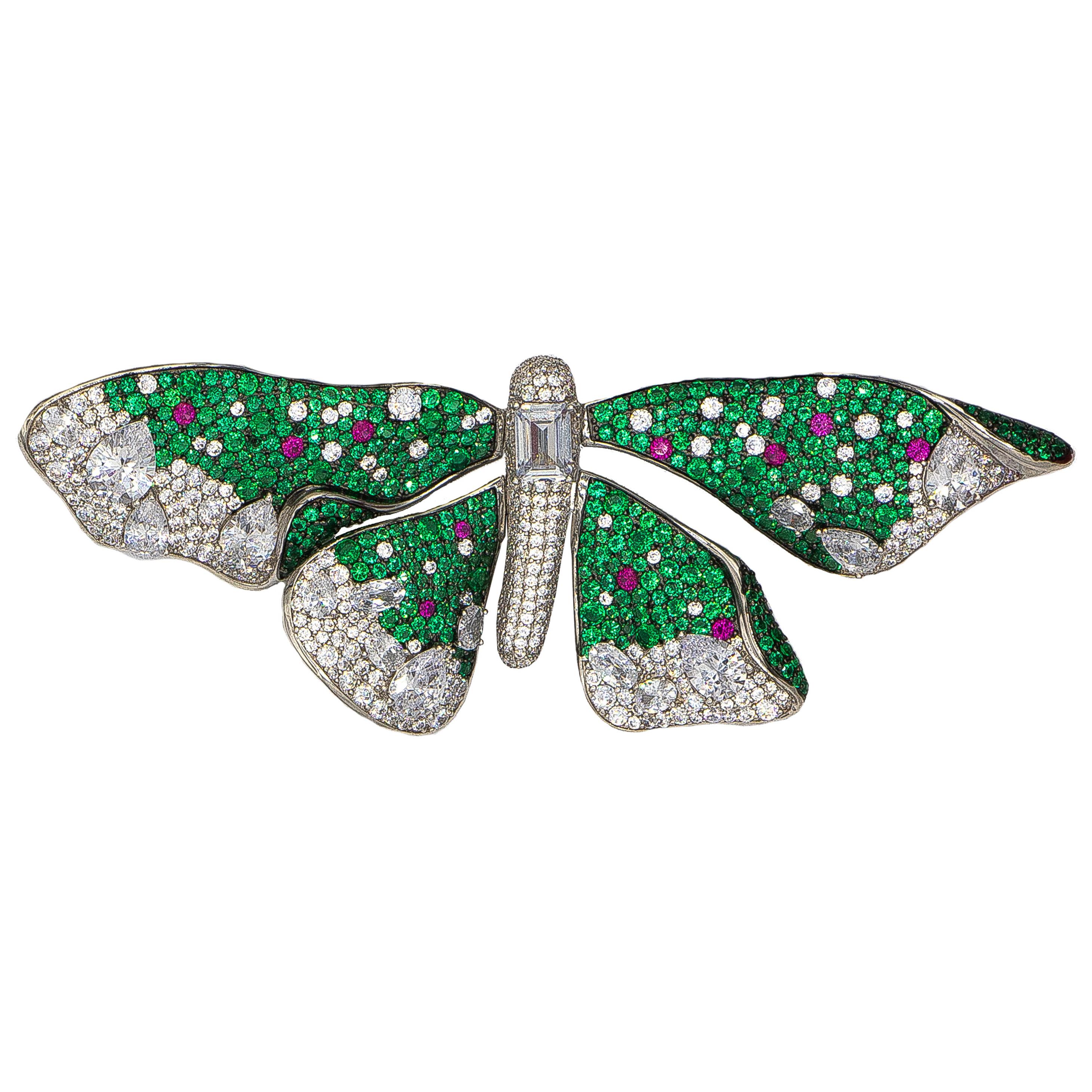 Black Rhodium-Plated 925 Sterling Silver with Enamels Butterfly Shaped ...
