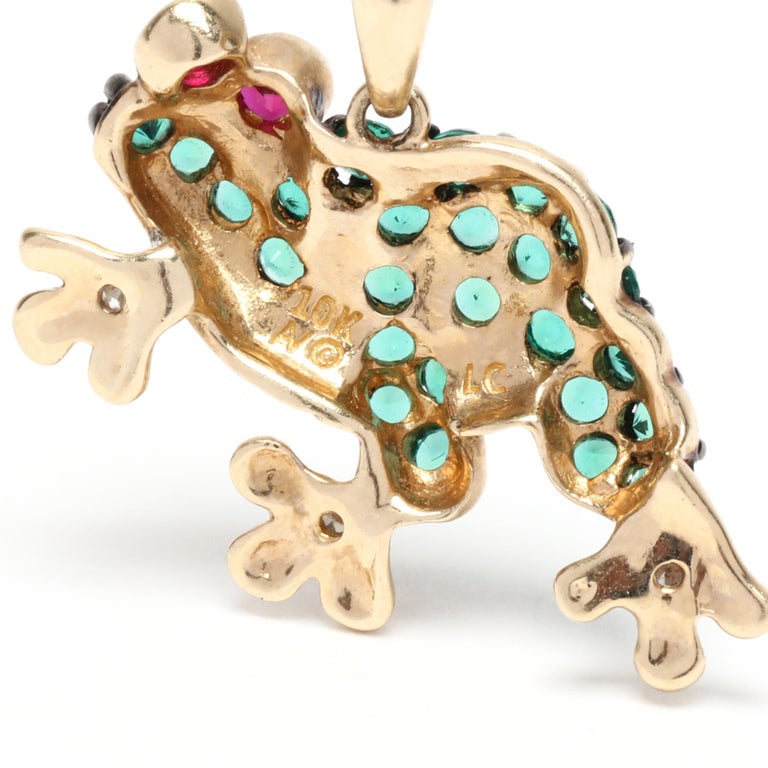 Gem-Set Frog Pendant, 10K Gold, Green Frog Charm, Gold Frog Charm ...