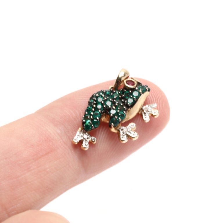 Gem-Set Frog Pendant, 10K Gold, Green Frog Charm, Gold Frog Charm ...
