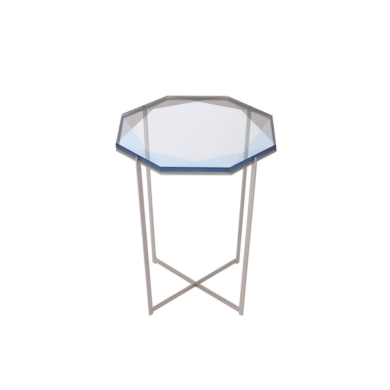 Gem Side Table - Blue Glass w/ Stainless Steel Base by Debra Folz For ...