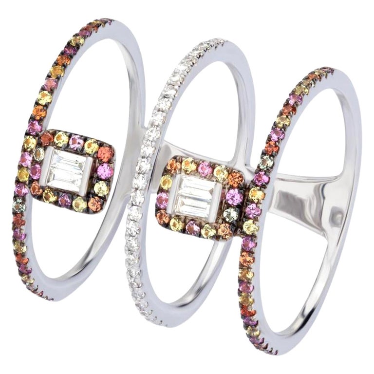 Gemistry 0.52ct. Multi Sapphire and 0.23ct. Diamond Three Band Ring in ...