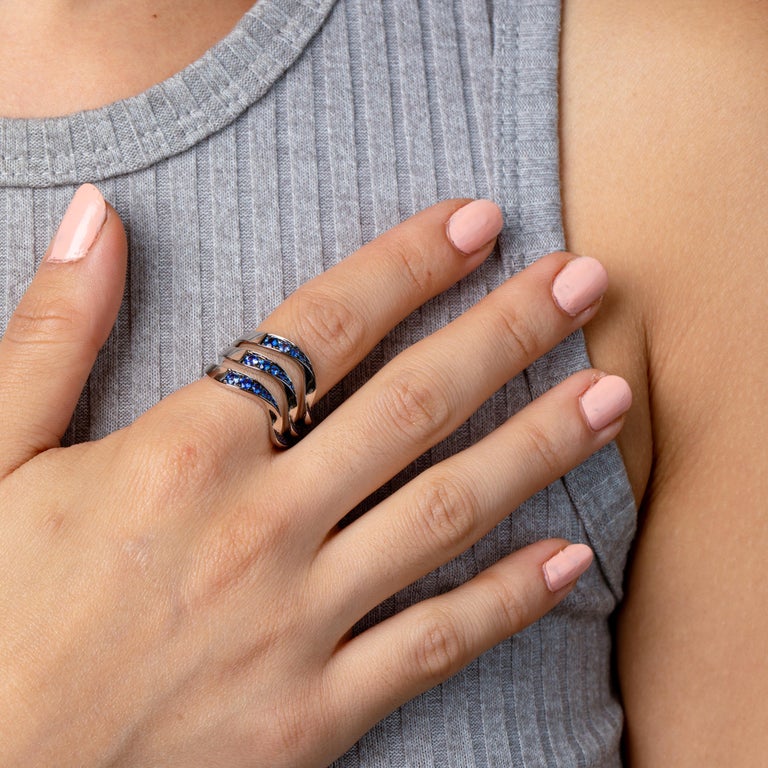 Gemistry 0.65 Cttw. Blue Sapphire Three-Layered Ring in 18K White Gold ...