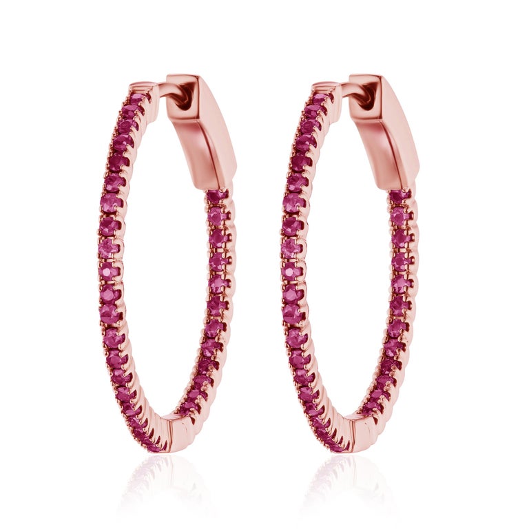 Gemistry 0.68 Cttw. Ruby Inside-Outside Hoop Earrings in 18k Rose Gold ...
