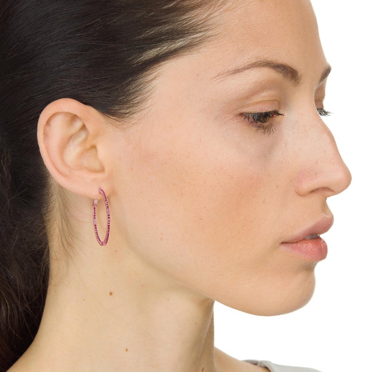 Gemistry 0.96cttw. Ruby Inside-Outside Hoop Earrings in 18k Rose Gold ...