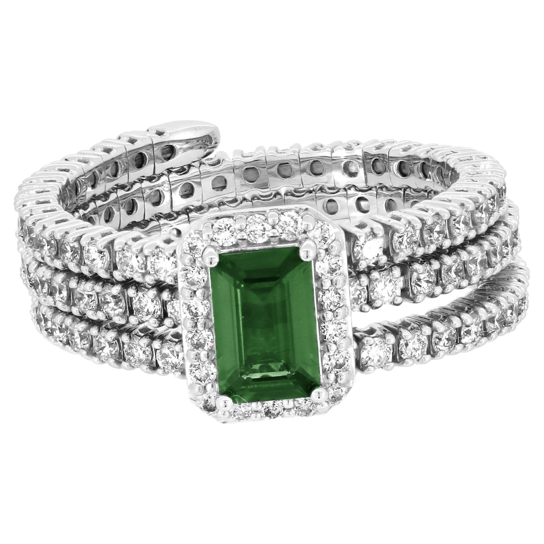 Gemistry 1.1 Cttw. Emerald and Diamond Bypass Ring in 18K White Gold ...