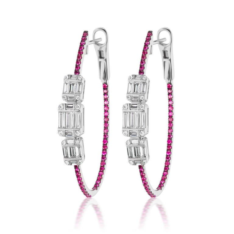 Gemistry 2.22 Cttw. Diamond and Ruby Inside-Out Hoop Earrings in 18K ...