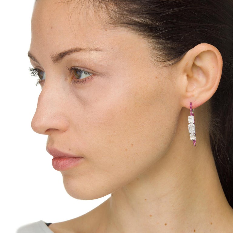 Gemistry 2.22cttw. Diamond and Ruby Inside-Out Hoop Earrings in 18k ...