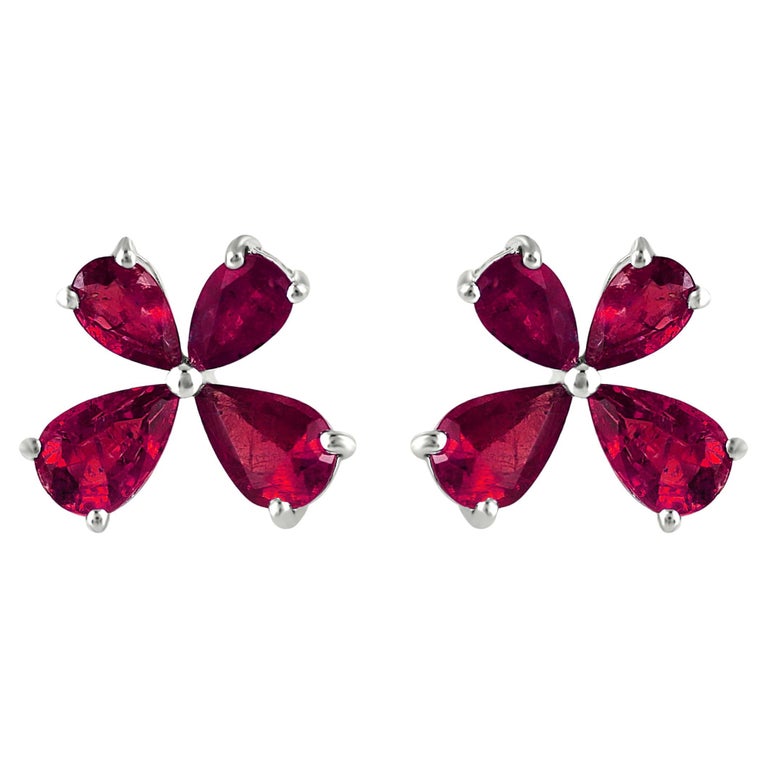Gemistry 2.45 Cttw. Pear Shaped Ruby Floral Stud Earrings in 18k White ...