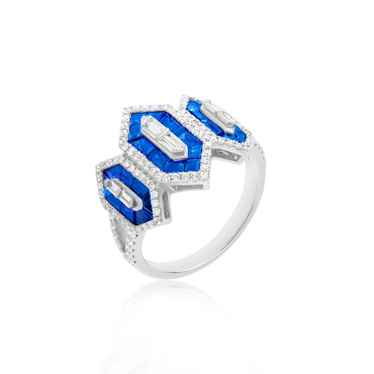 Gemistry 3.04 Cttw. Blue Sapphire and Diamond Art Deco Ring in 18K ... Gemistry 3.04 Cttw. Blue Sapphire and Diamond Art Deco Ring in 18K ...