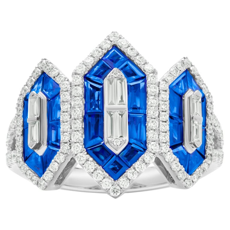 Gemistry 3.04 Cttw. Blue Sapphire and Diamond Art Deco Ring in 18K ... Gemistry 3.04 Cttw. Blue Sapphire and Diamond Art Deco Ring in 18K ...