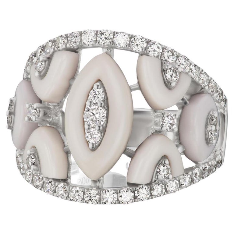 Gemistry 5.18 Cttw. Agate and Diamond Open Work Ring in 18K White Gold ...