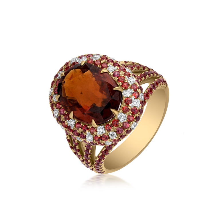 Gemistry 8.77 Cttw. Garnet, Orange Sapphire and Diamond Ring in 18K ...