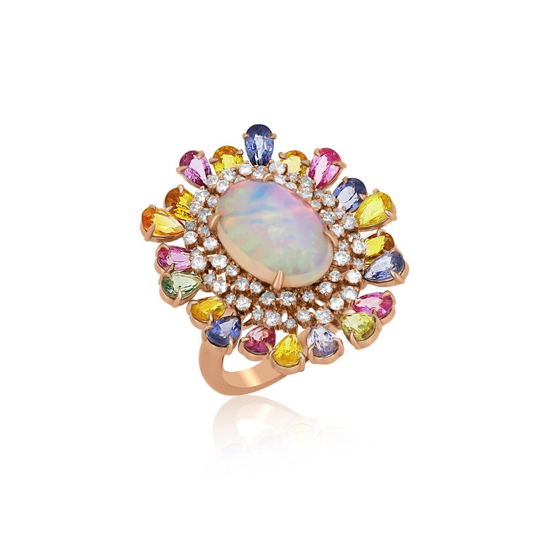 Gemistry 9.57 Cttw. Diamond and Multi-Gemstones Cluster Ring in 18K ...