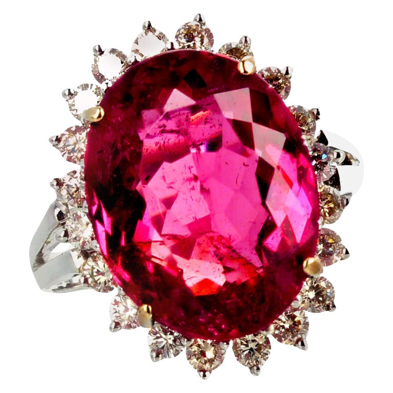 AJD GORGEOUS Brilliant Red 6.5 Ct Rubelite Tourmaline and Diamonds Gold ...