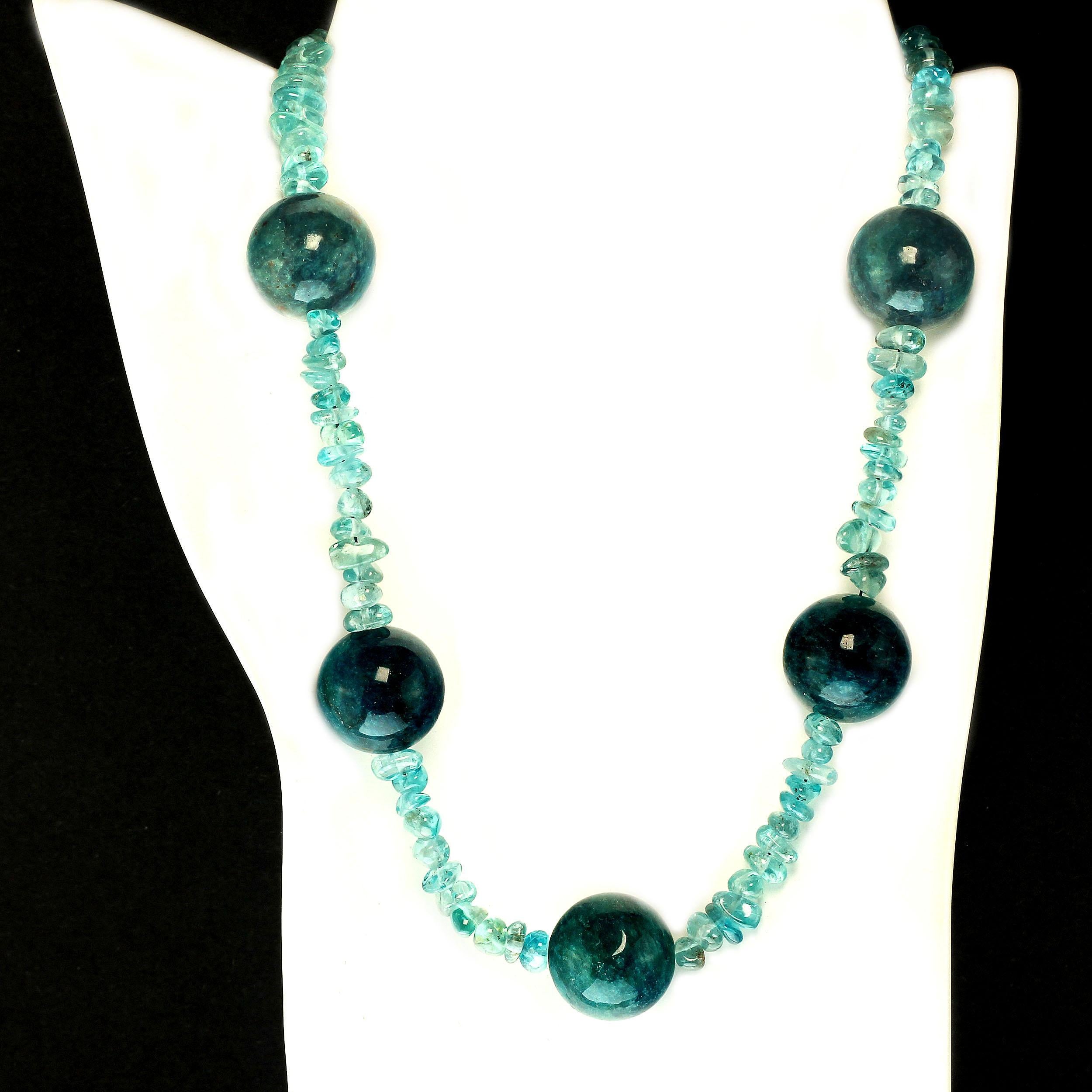 AJD 18 Inch Large Teal Color Apatite Spheres Mixed with Tumbled Apatite ...