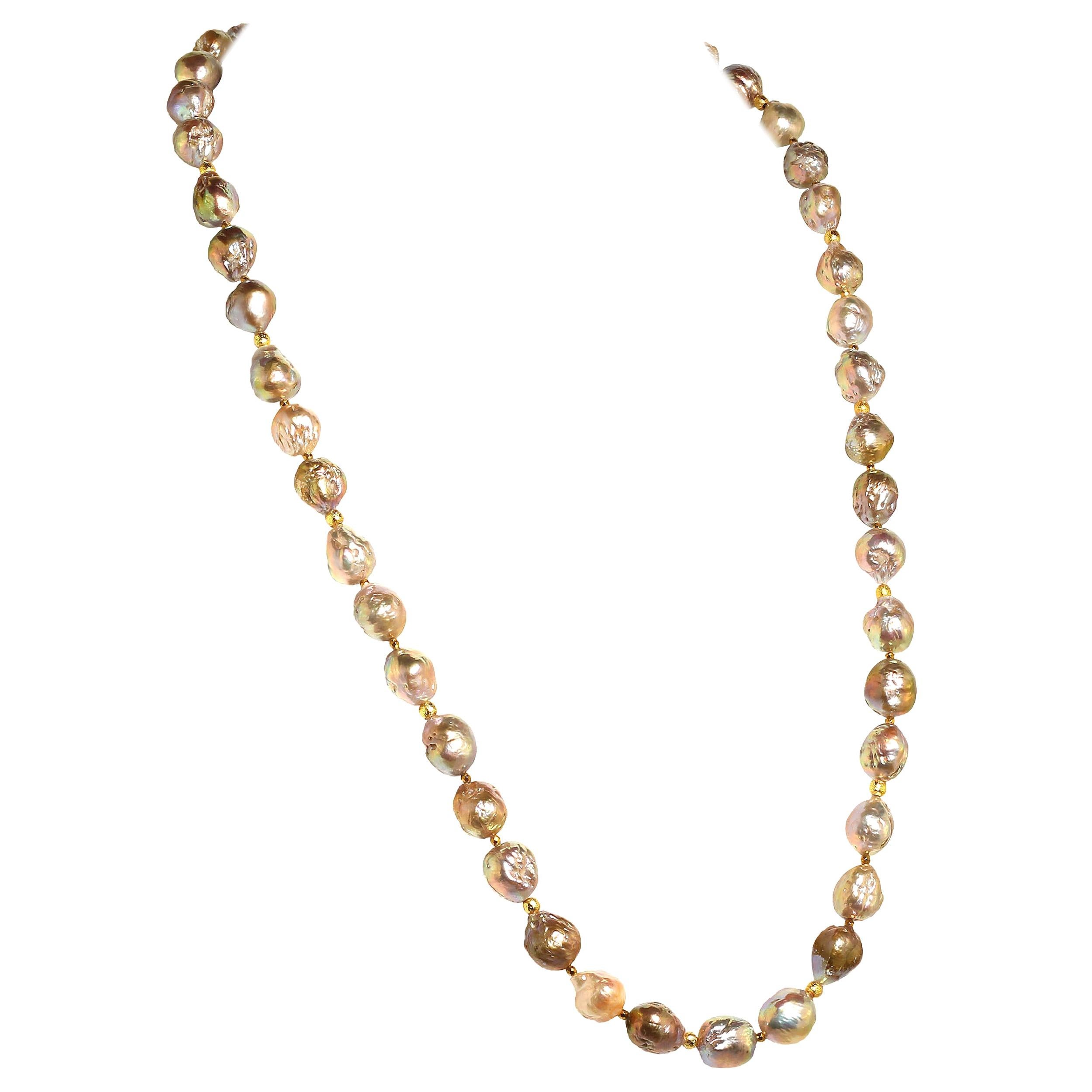 Glamorous Iridescent Wrinkle Pearl Necklace from Gemjunky at 1stDibs