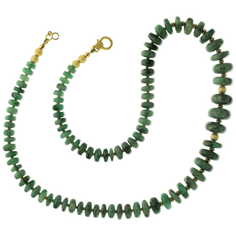 AJD 23 Inch Necklace Graduated Rondelles of Emerald Matrix May ...