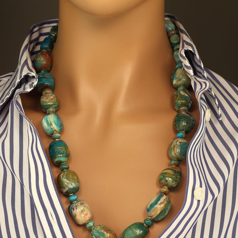 Rustic Blue and Tan Peruvian Opal Cube Necklace with Goldy Accents at ...