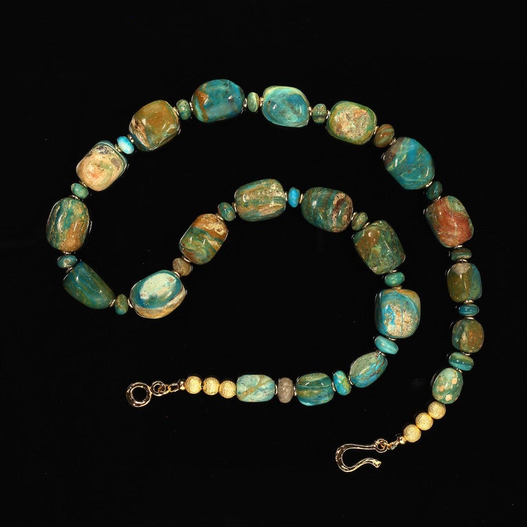 Rustic Blue and Tan Peruvian Opal Cube Necklace with Goldy Accents at ...