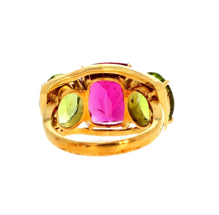 Ajd Matching 5 44ct Tourmaline And 4 4ct Peridot 18kt Gold Ring And