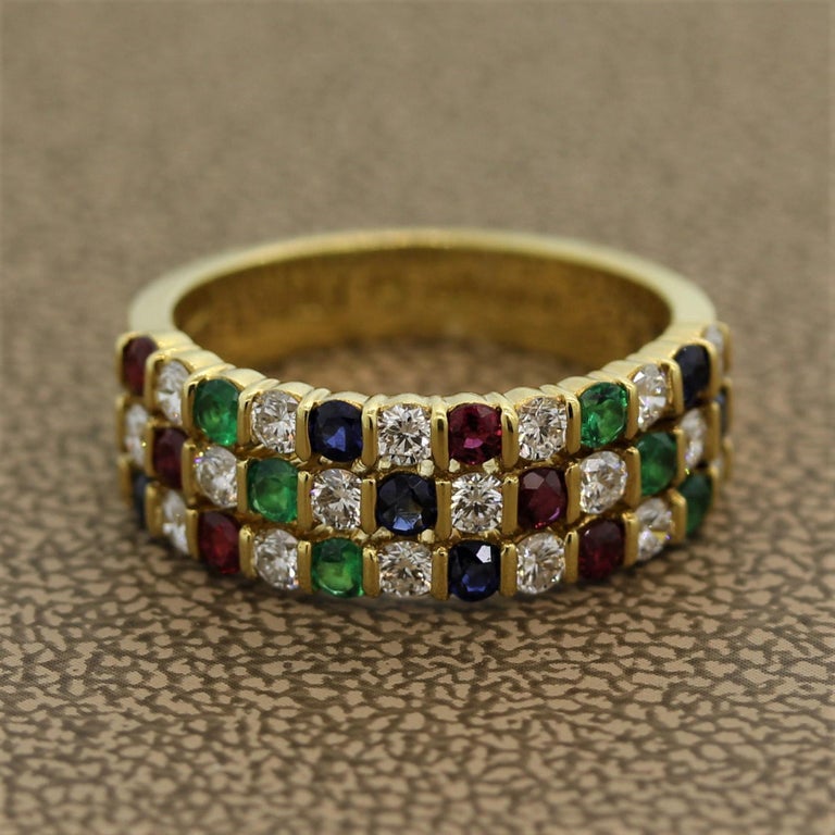 Gemlok Diamond Ruby Emerald Sapphire Gold Ring Band at 1stDibs
