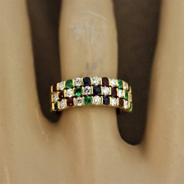 Gemlok Diamond Ruby Emerald Sapphire Gold Ring Band at 1stDibs