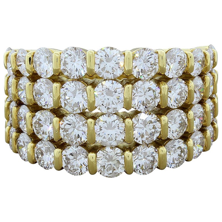 Gemlok Four-Row Diamond Gold Band Ring at 1stDibs