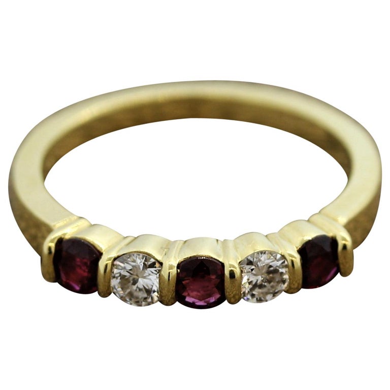 Gemlok Ruby Diamond Gold Band Ring at 1stDibs