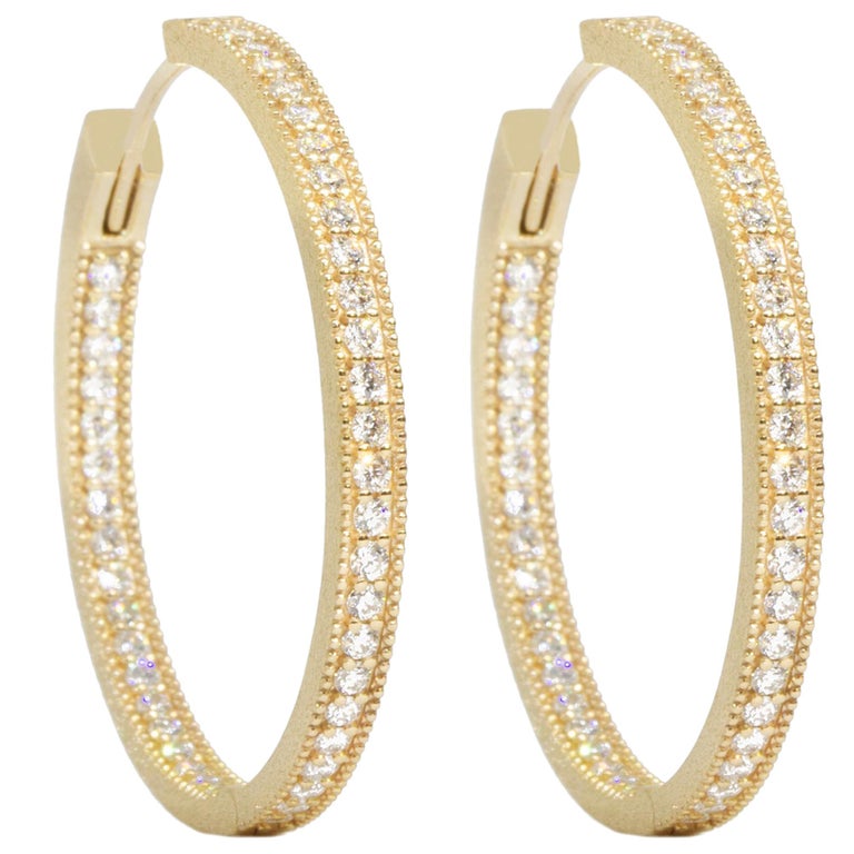 Gemma Diamond Gold 18 Karat Hoop Earrings For Sale at 1stDibs