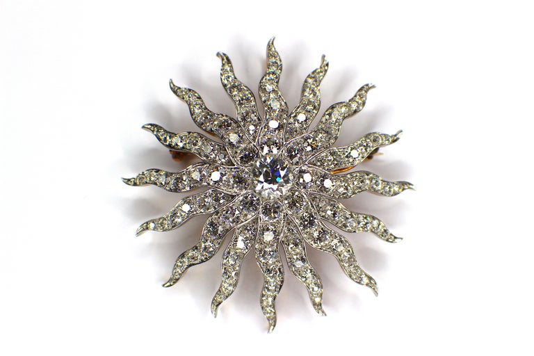 Gemolithos Antike Sonnen-Diamant-Brosche, 1890-1900 im Angebot bei 1stDibs