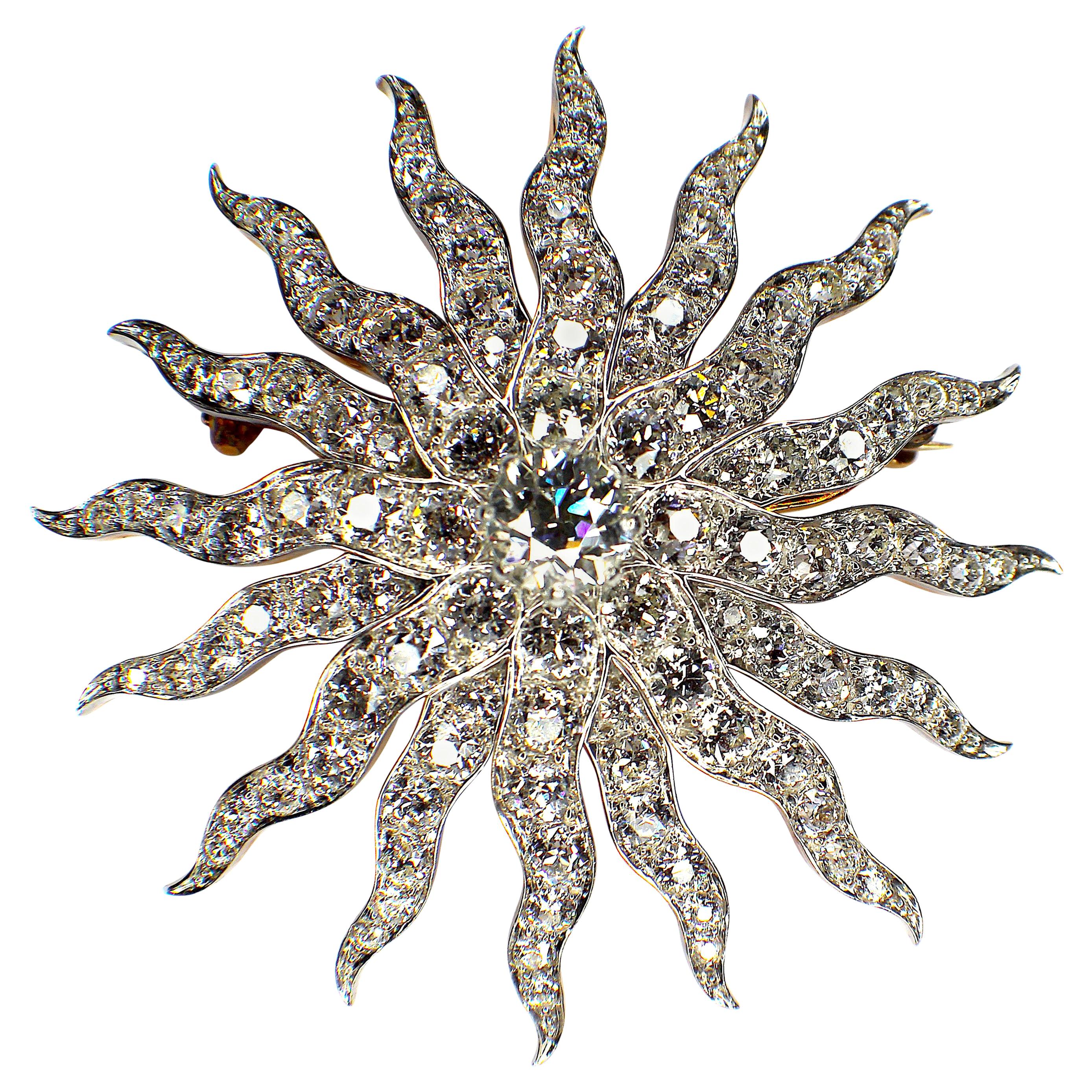 Gemolithos Antike Sonnen-Diamant-Brosche, 1890-1900 im Angebot bei 1stDibs