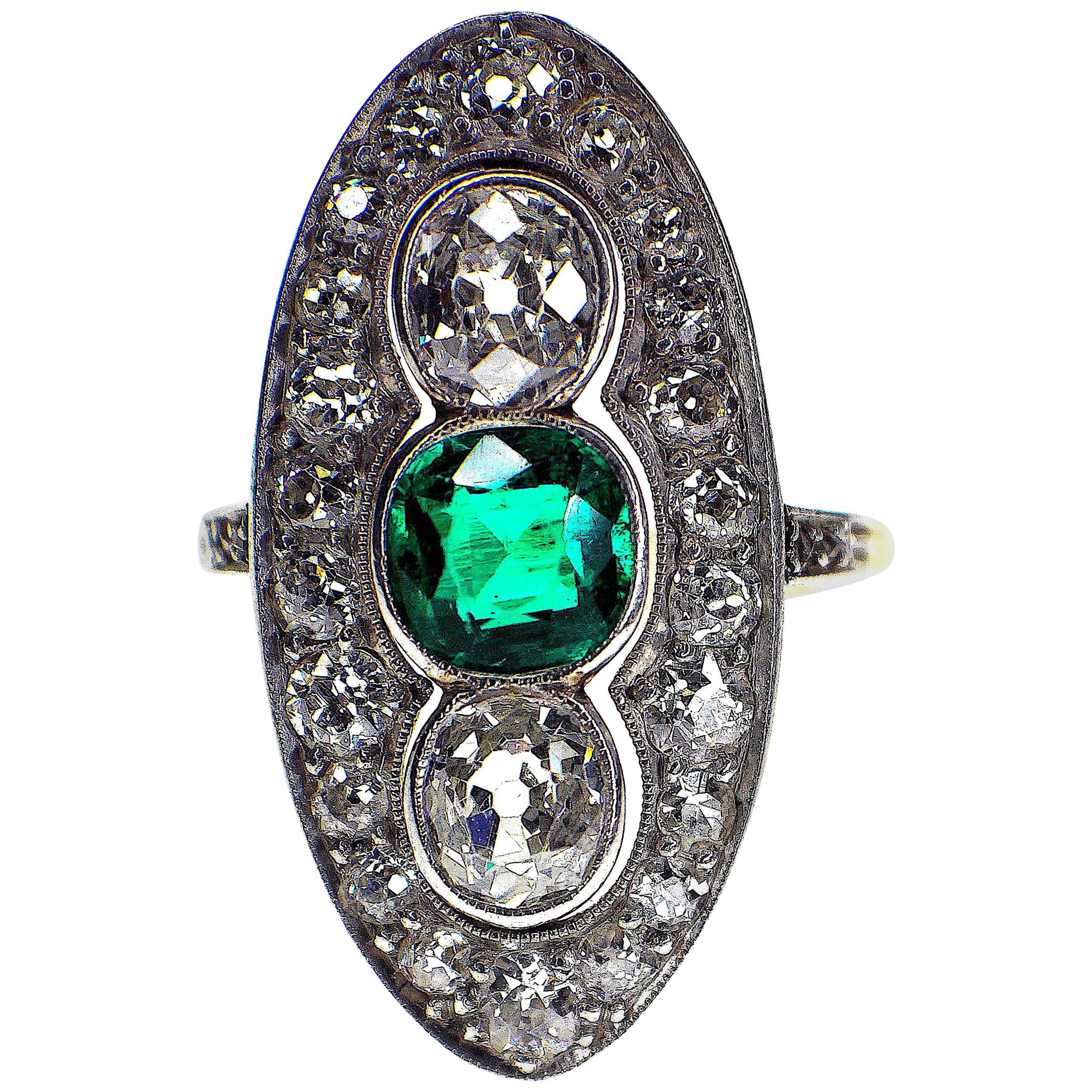 Fine Art Deco Emerald and Diamond Ring For Sale at 1stDibs