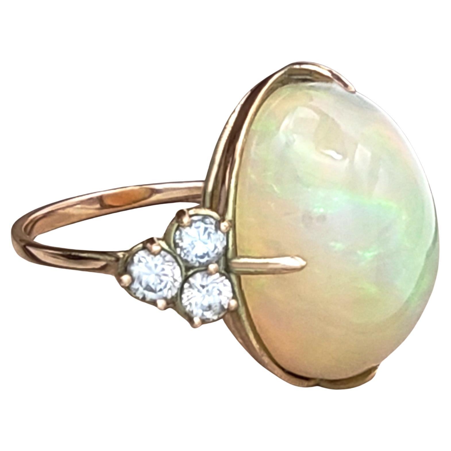 14K Gold Ring Genuine Opal Diamond Halo IAG Certified Gemstones woman´s ...
