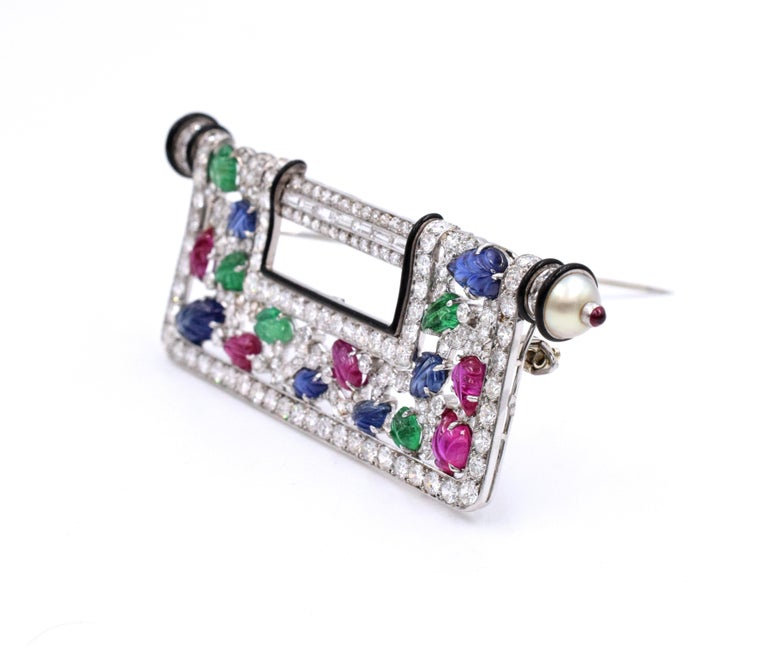 Gemstone and Diamond Brooch For Sale at 1stDibs