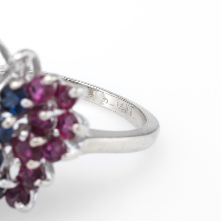Gemstone Butterfly Ring Vintage Diamond Ruby Sapphire 14 Karat White ...