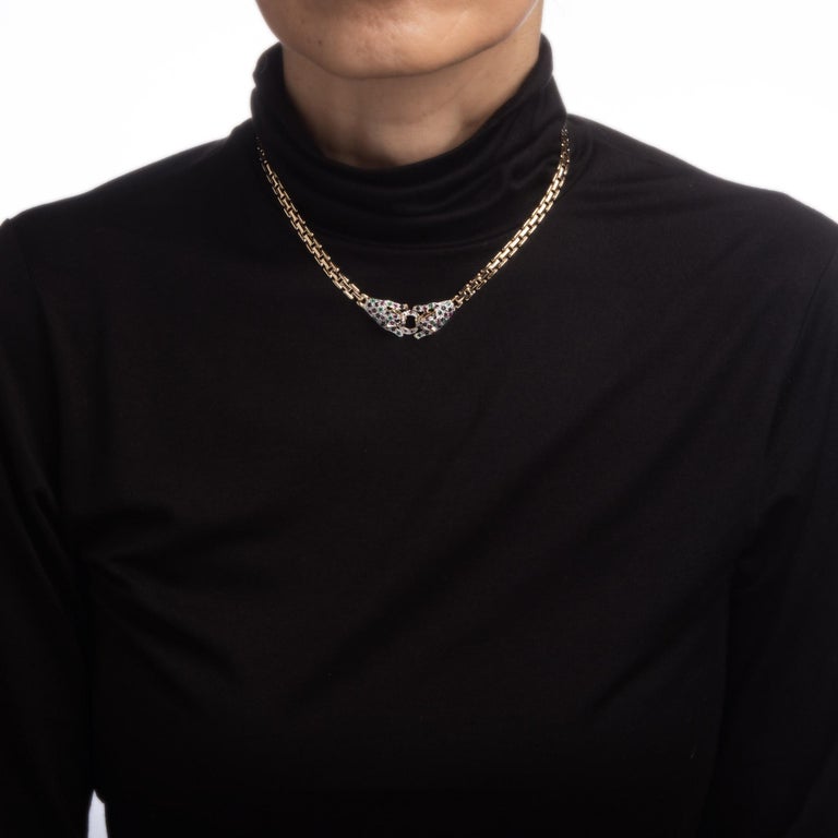 Gemstone Double Leopard Necklace Vintage 14k Yellow Gold Choker Fine ...